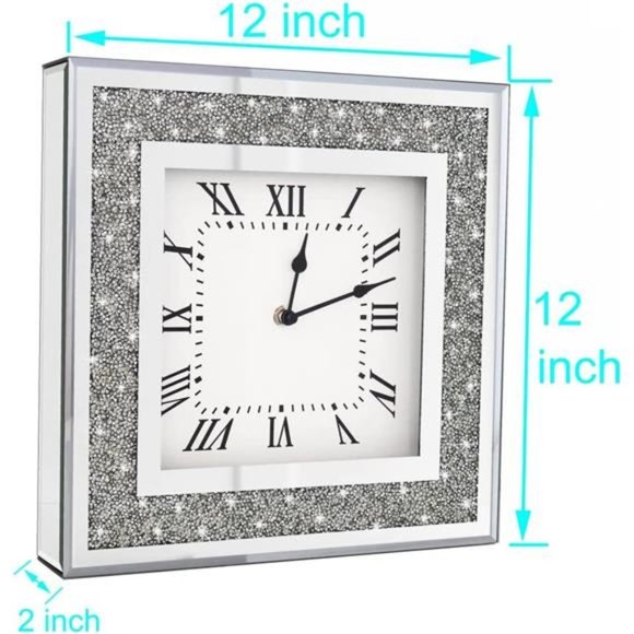 Wall Decor | Crystal Crush Diamond Mirrored Square Wall Clock With ...